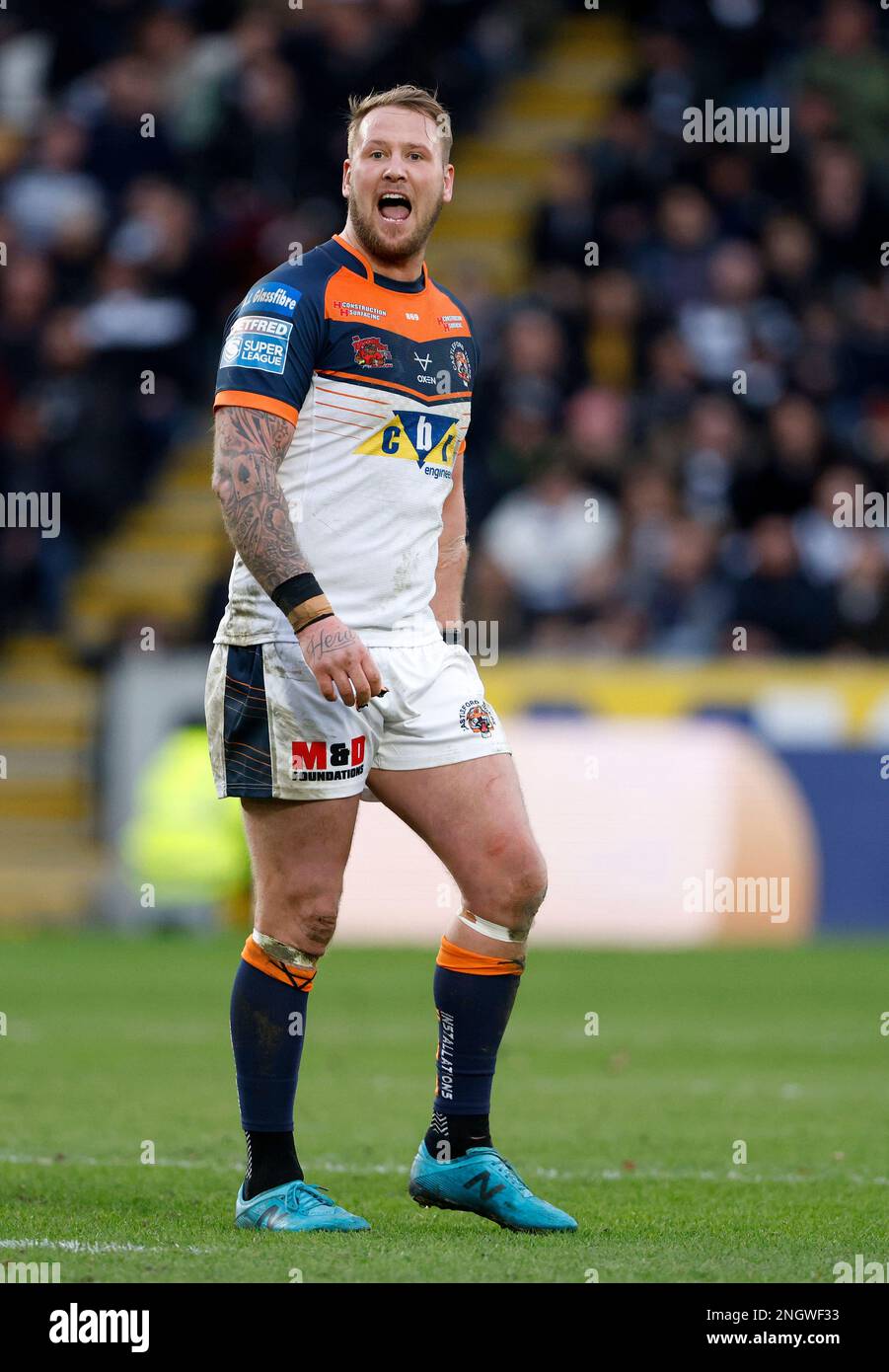 Castleford Tigers' Joe Westerman responds to chants from the Hull fans ...