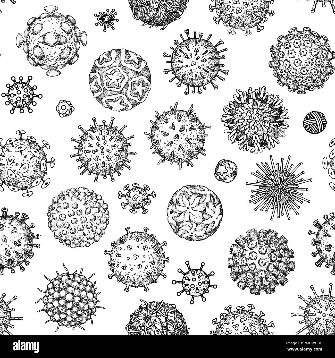 Viruses seamless patten. Scientific hand drawn vector illustration in ...