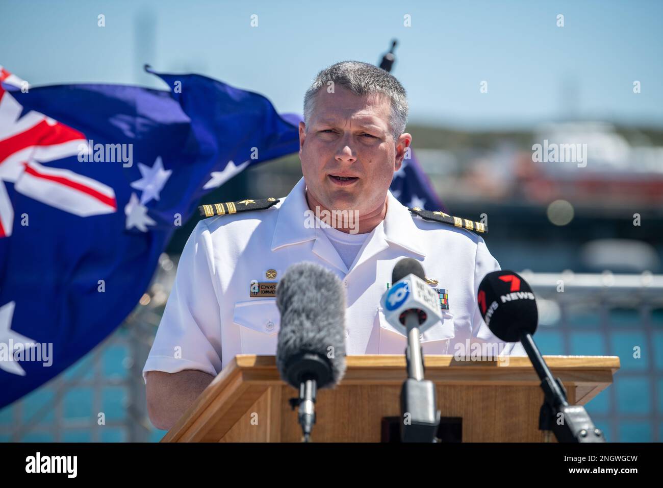 GARDEN ISLAND, Australia - Cmdr. Edward Barry, commanding officer of ...