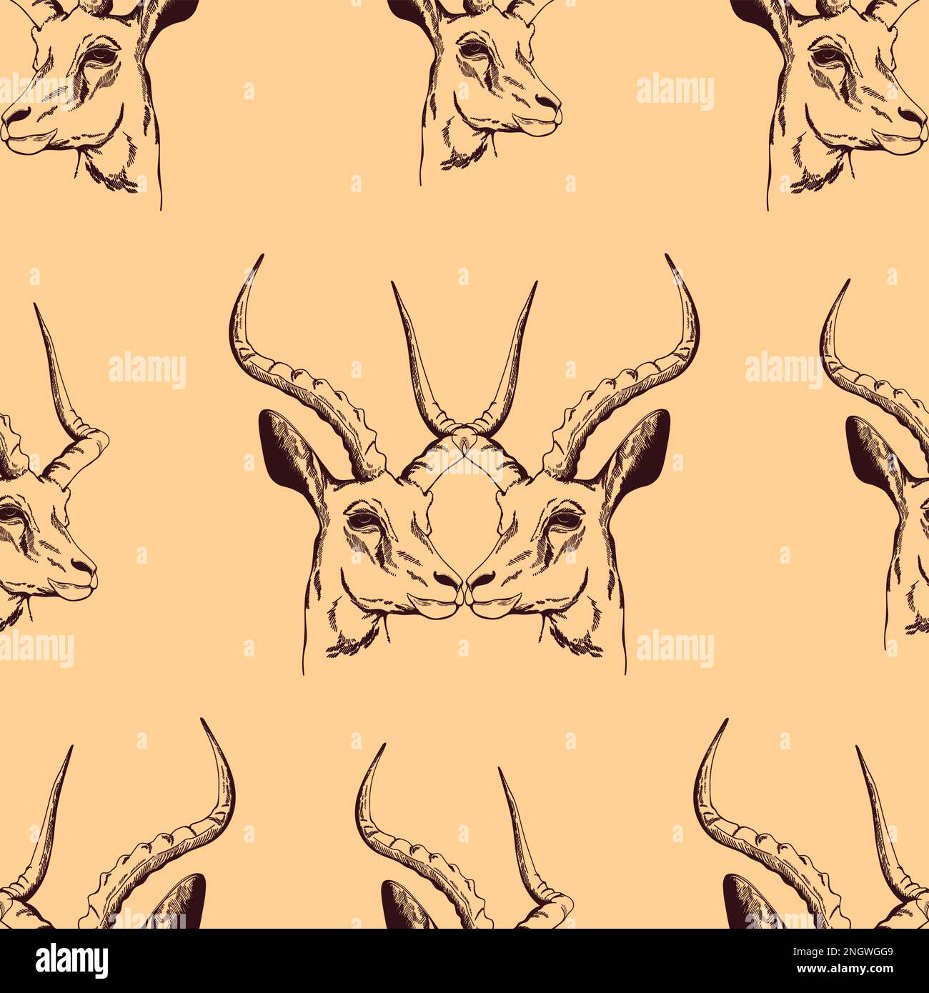 Seamless pattern of hand drawn sketch style Gazelle. Vector ...
