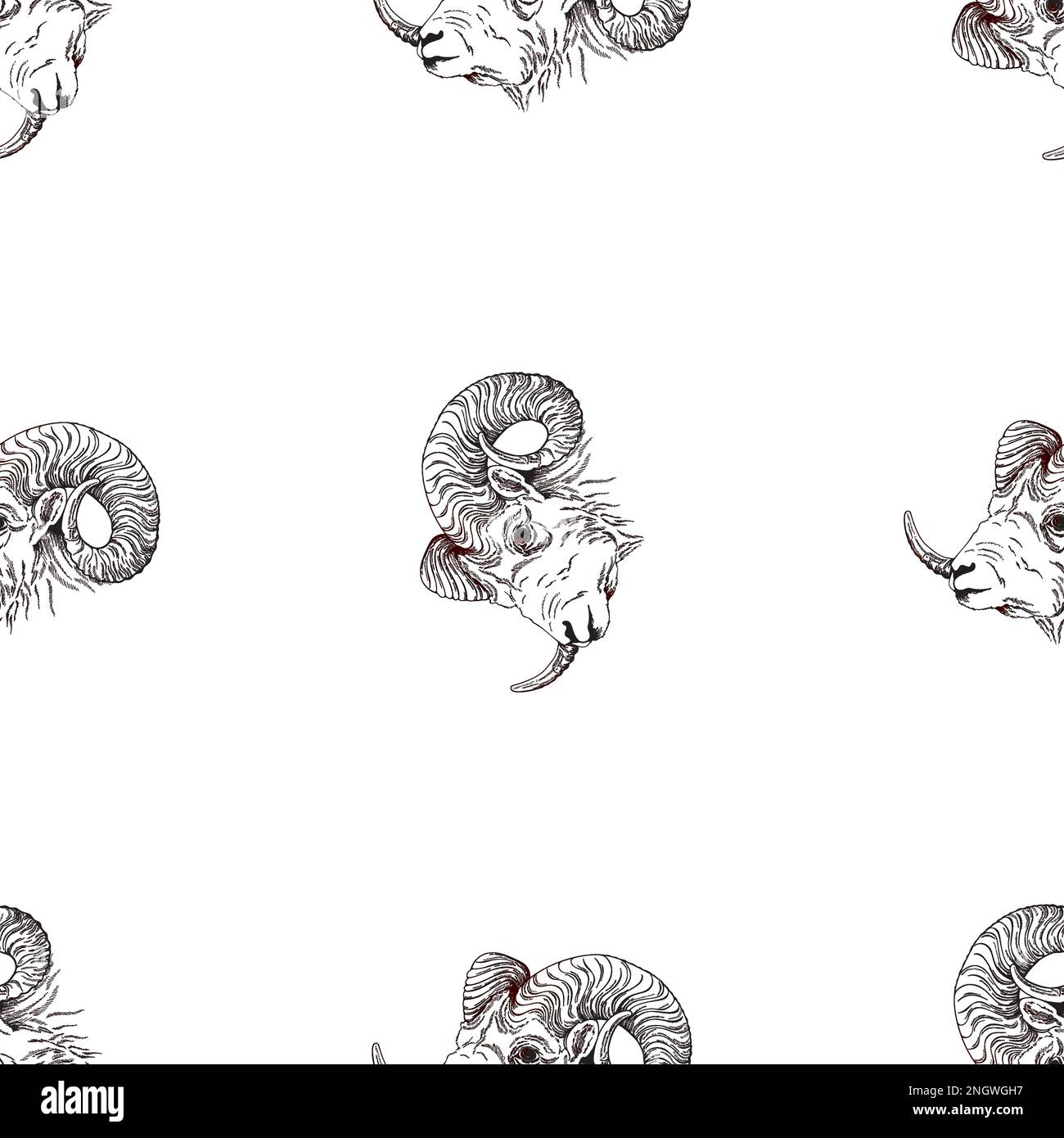 Seamless pattern of hand drawn sketch style Rams isolated on the white ...