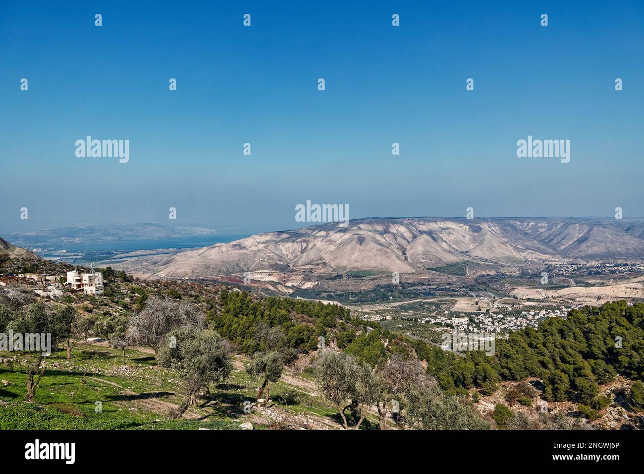 A view of Palestine, Sea of Galilee and Golan Heights from the ancient ...
