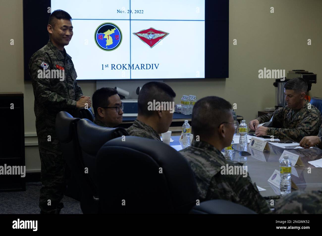 U.S. Marines of Marine Air Control Group (MACG) 18 meet with Marines of ...