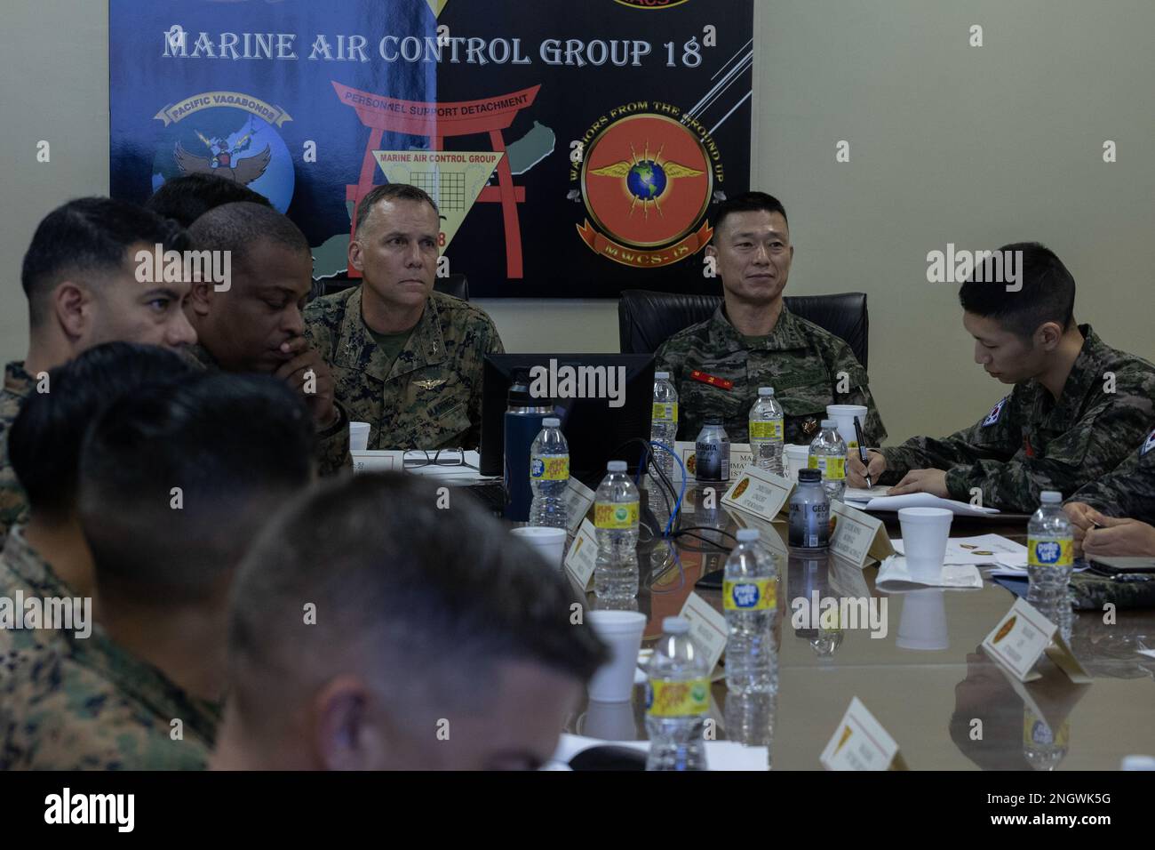 U.S. Marines of Marine Air Control Group (MACG) 18 meet with Marines of ...
