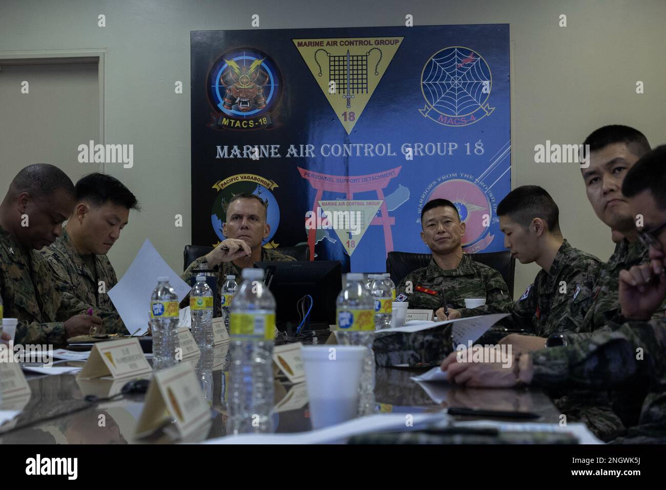 U.S. Marines of Marine Air Control Group (MACG) 18 meet with Marines of ...