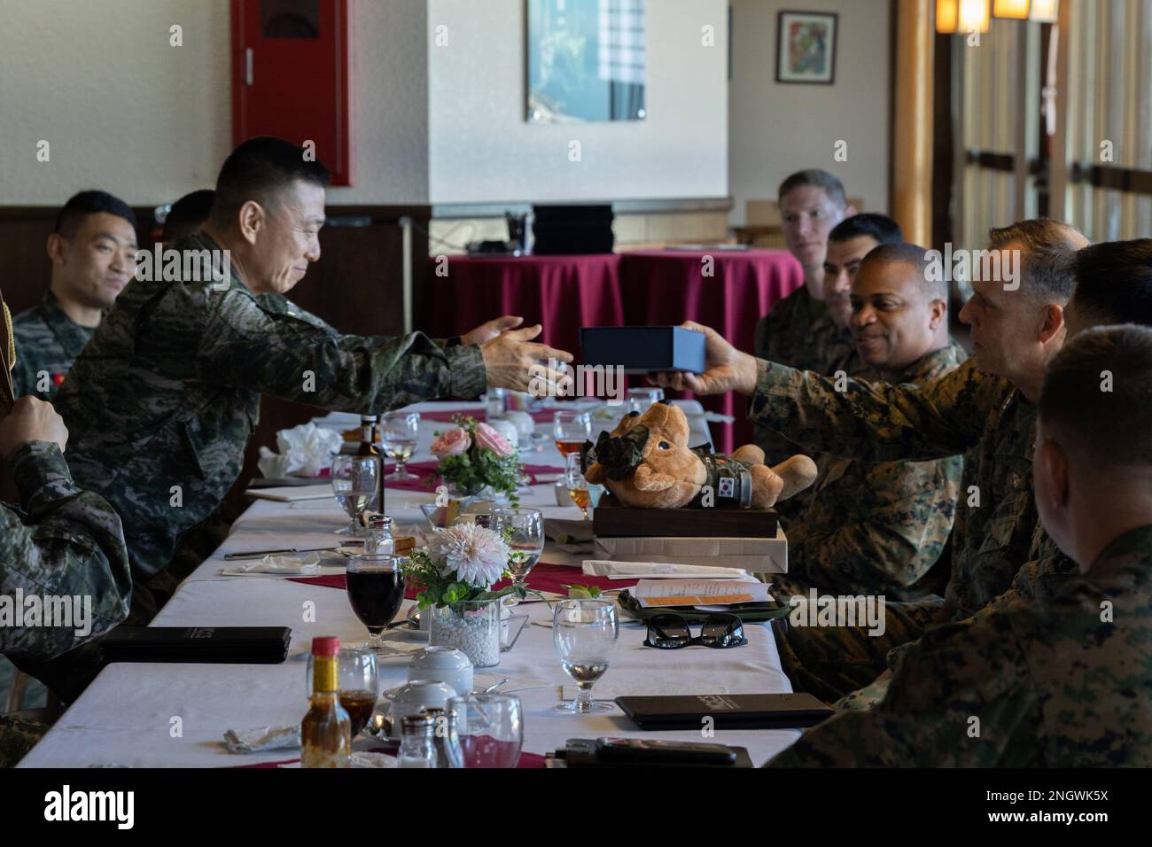 U.S. Marines of Marine Air Control Group (MACG) 18 meet with Marines of ...