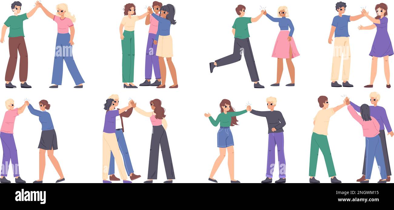 High five friend. Greet coworkers or friends, young cartoon teens ...