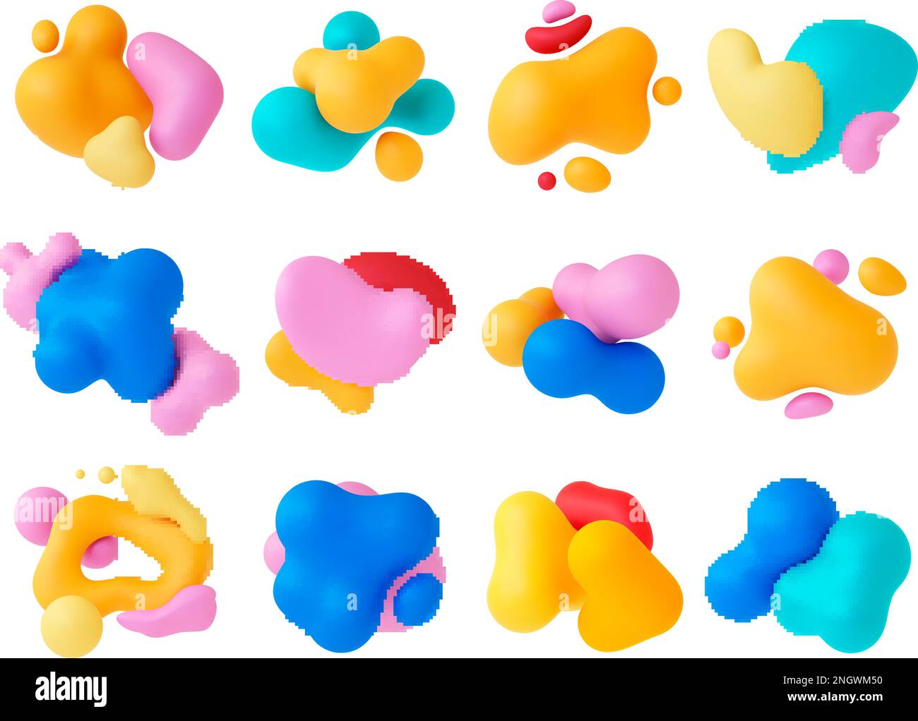 Abstract multicolored liquid 3d shapes render. Colourful 3d plasticine ...