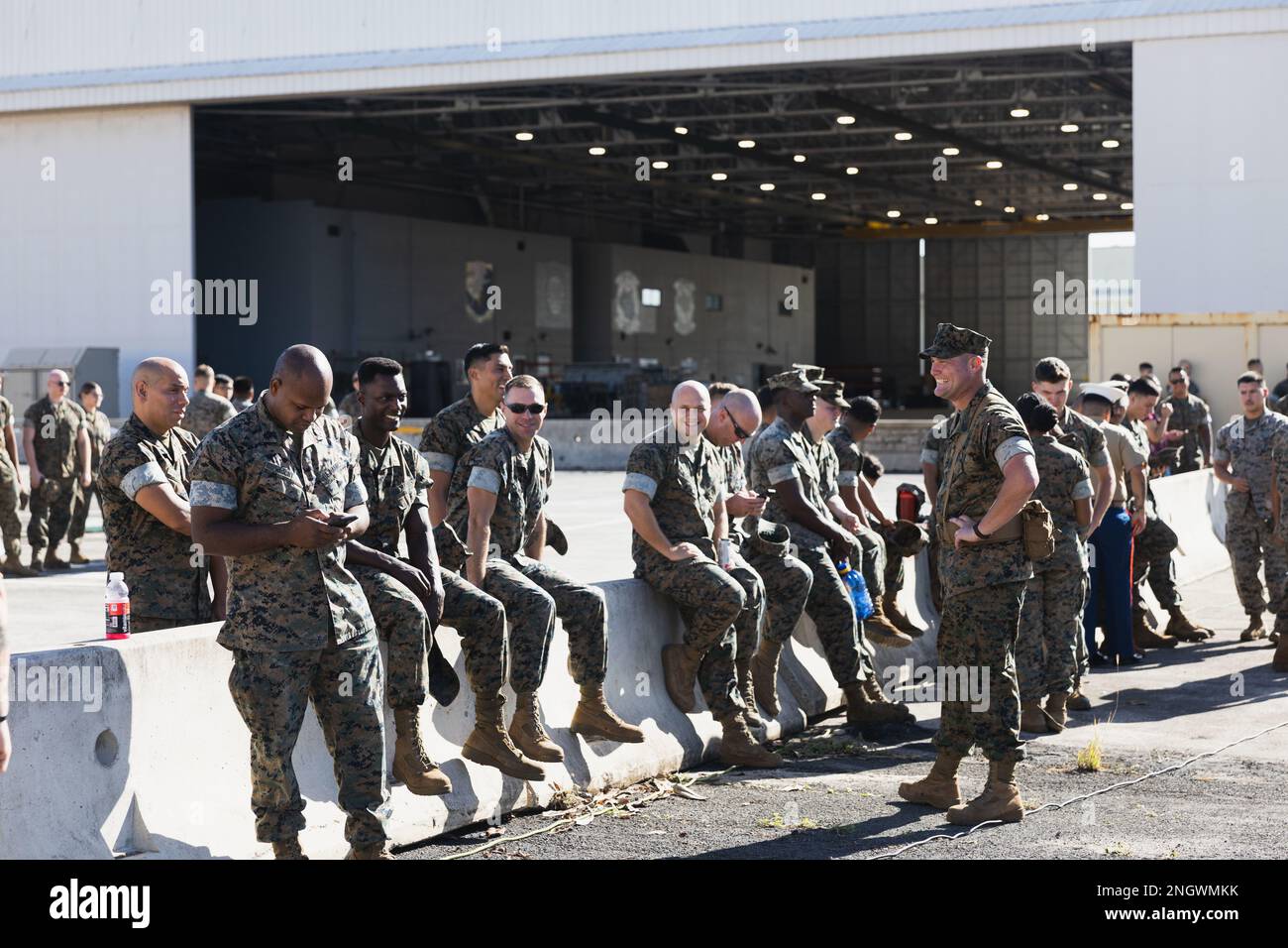 U.S. Marines with Marine Wing Support Squadron 174 gather for a relief ...
