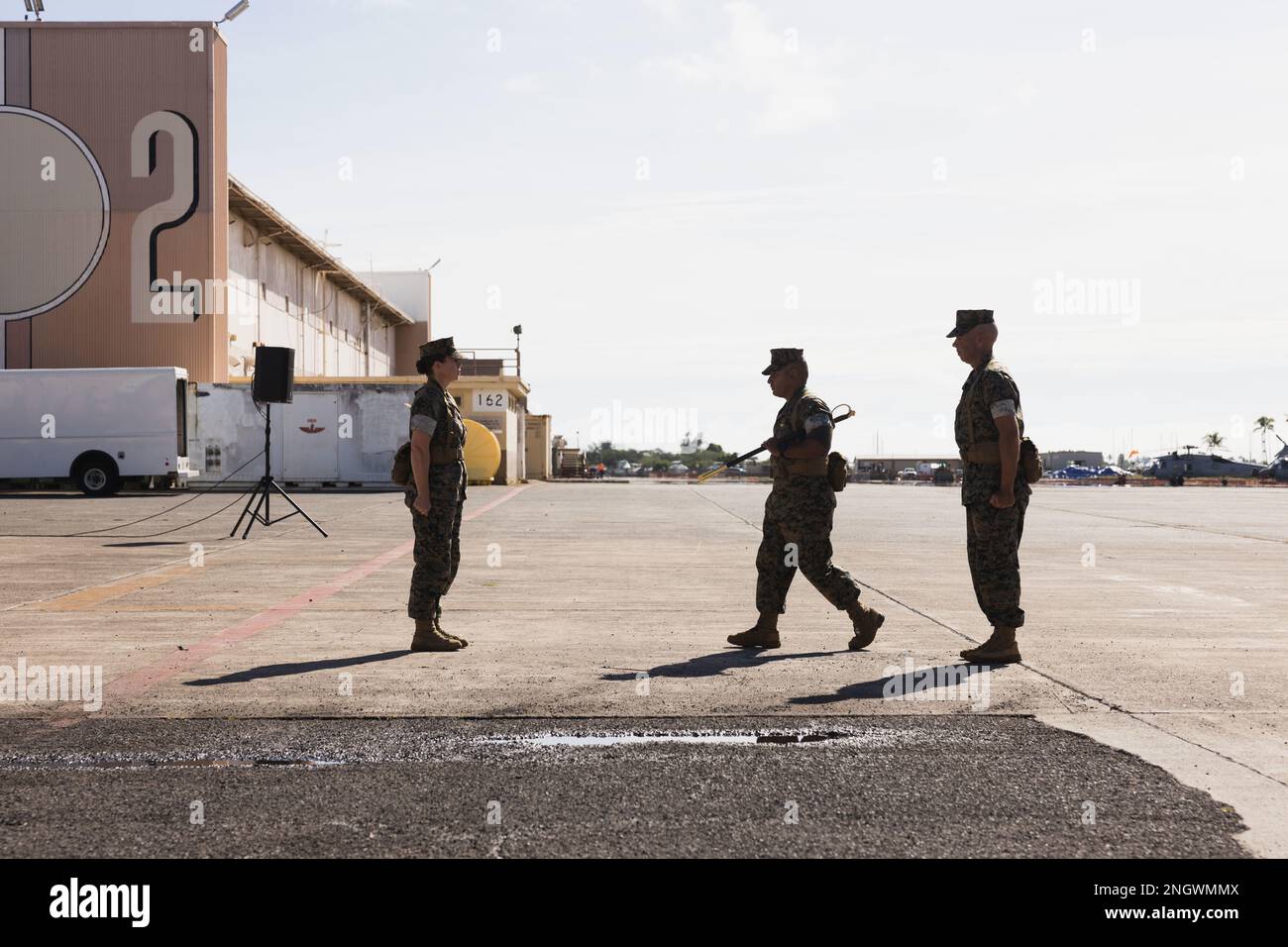 U.S. Marine Corps Lt. Col. Gideon Grissett, left, commanding officer ...