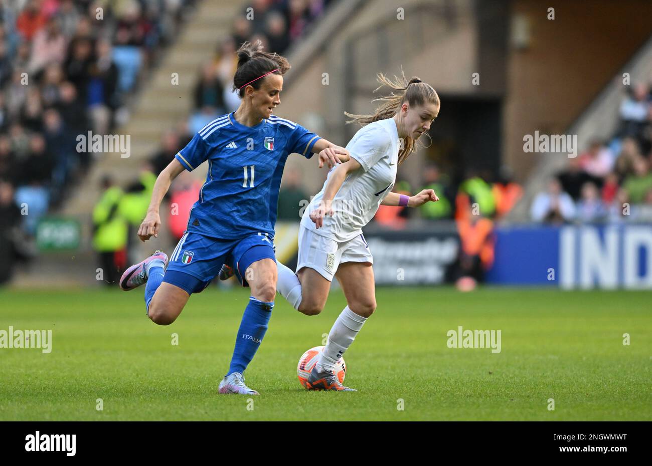 Coventry, UK. 19th Feb, 2023. Barbara Bonansea (11) of Italy and ...