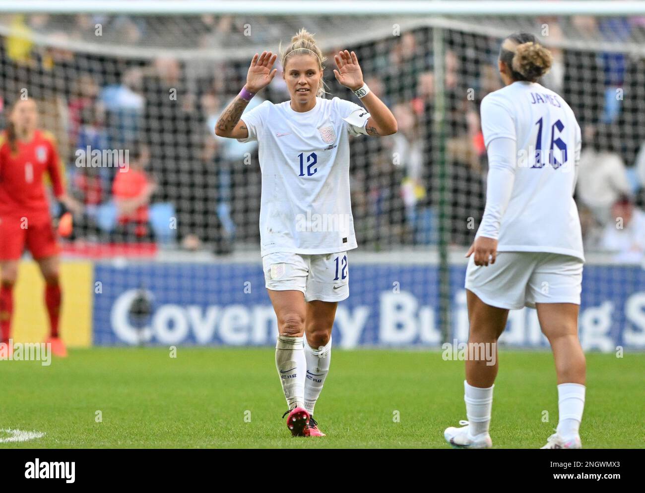 Coventry, UK. 19th Feb, 2023. Rachel Daly (12) of England pictured ...