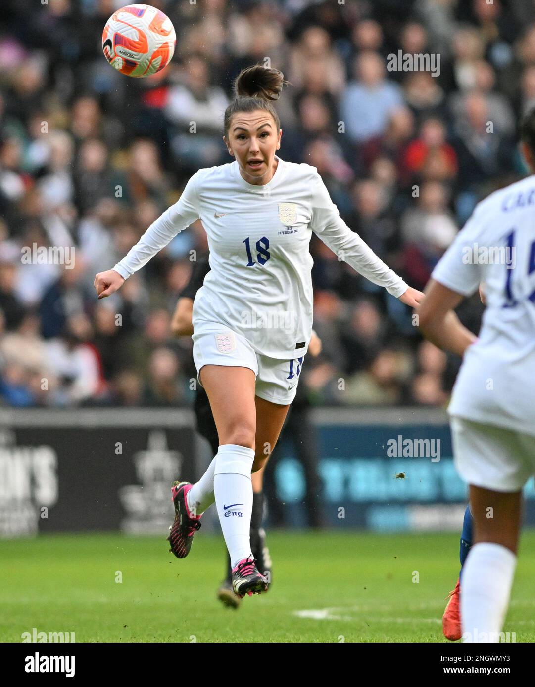 Coventry, UK. 19th Feb, 2023. Katie Zelem (18) of England pictured ...