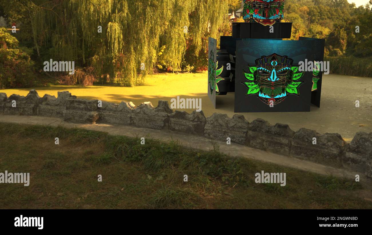 A display of Tiki Art transformed into real life physical object Stock ...