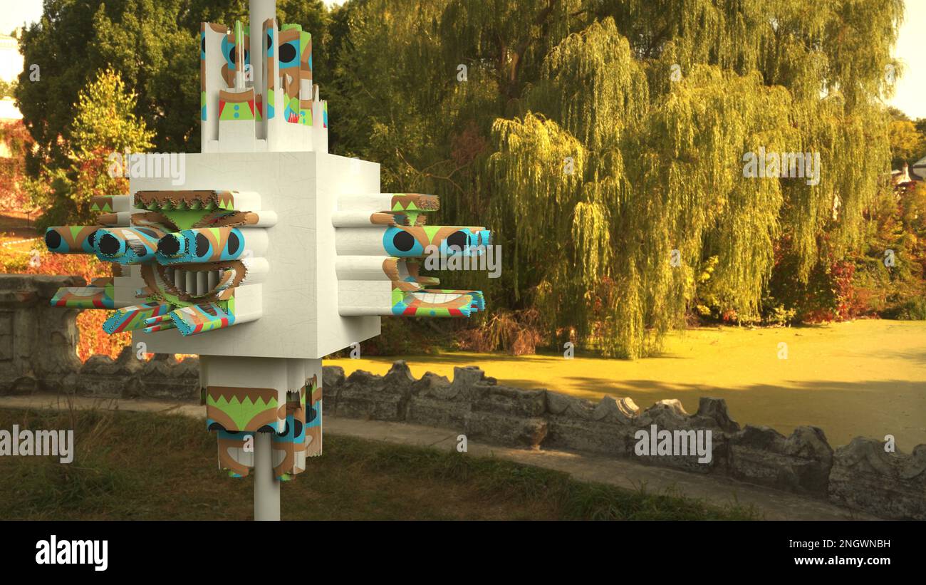 A display of Tiki Art transformed into real life physical object Stock ...