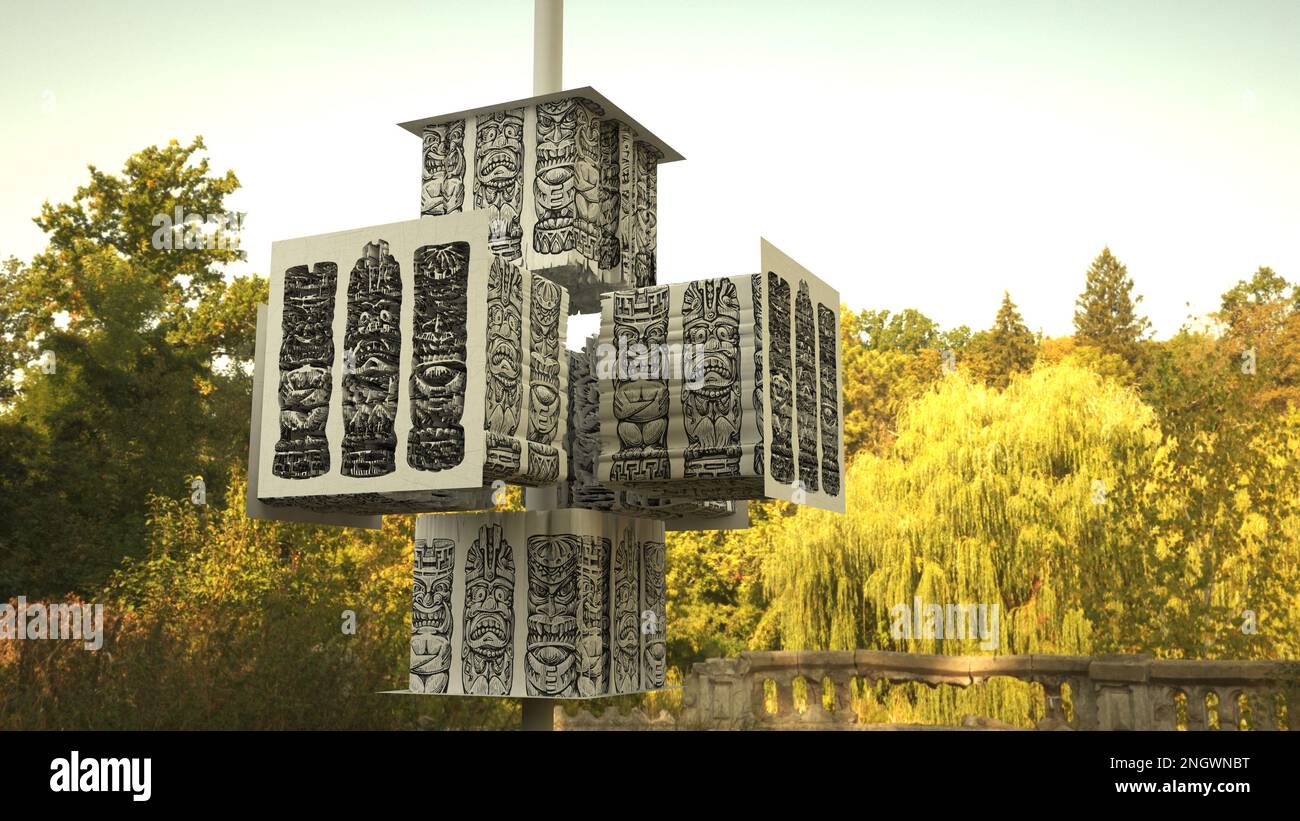 A display of Tiki Art transformed into real life physical object Stock ...