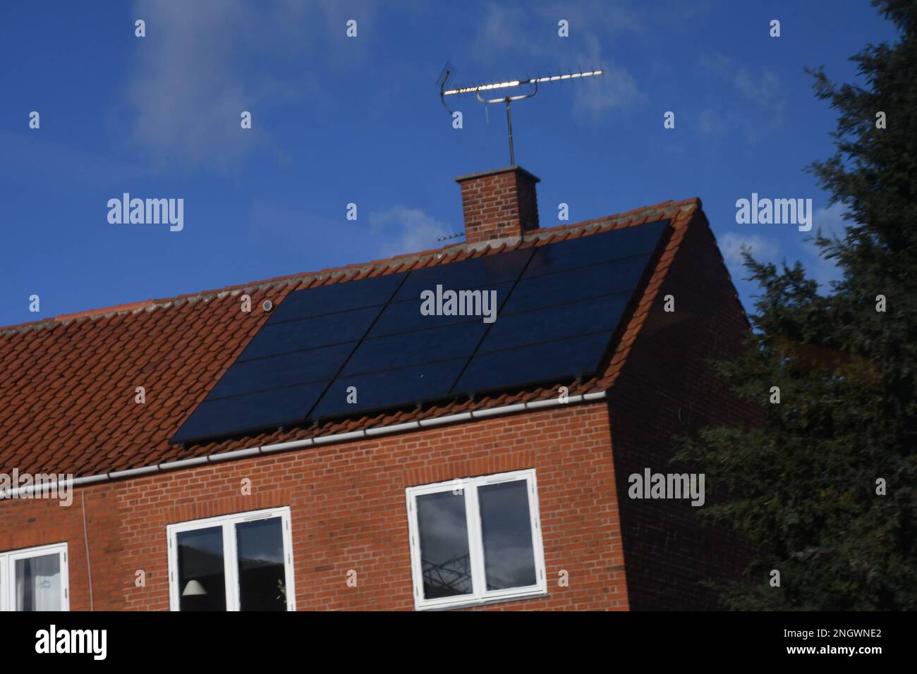 Copenhagen /Denmark/19 February 2023/House roof with solar panel anish ...