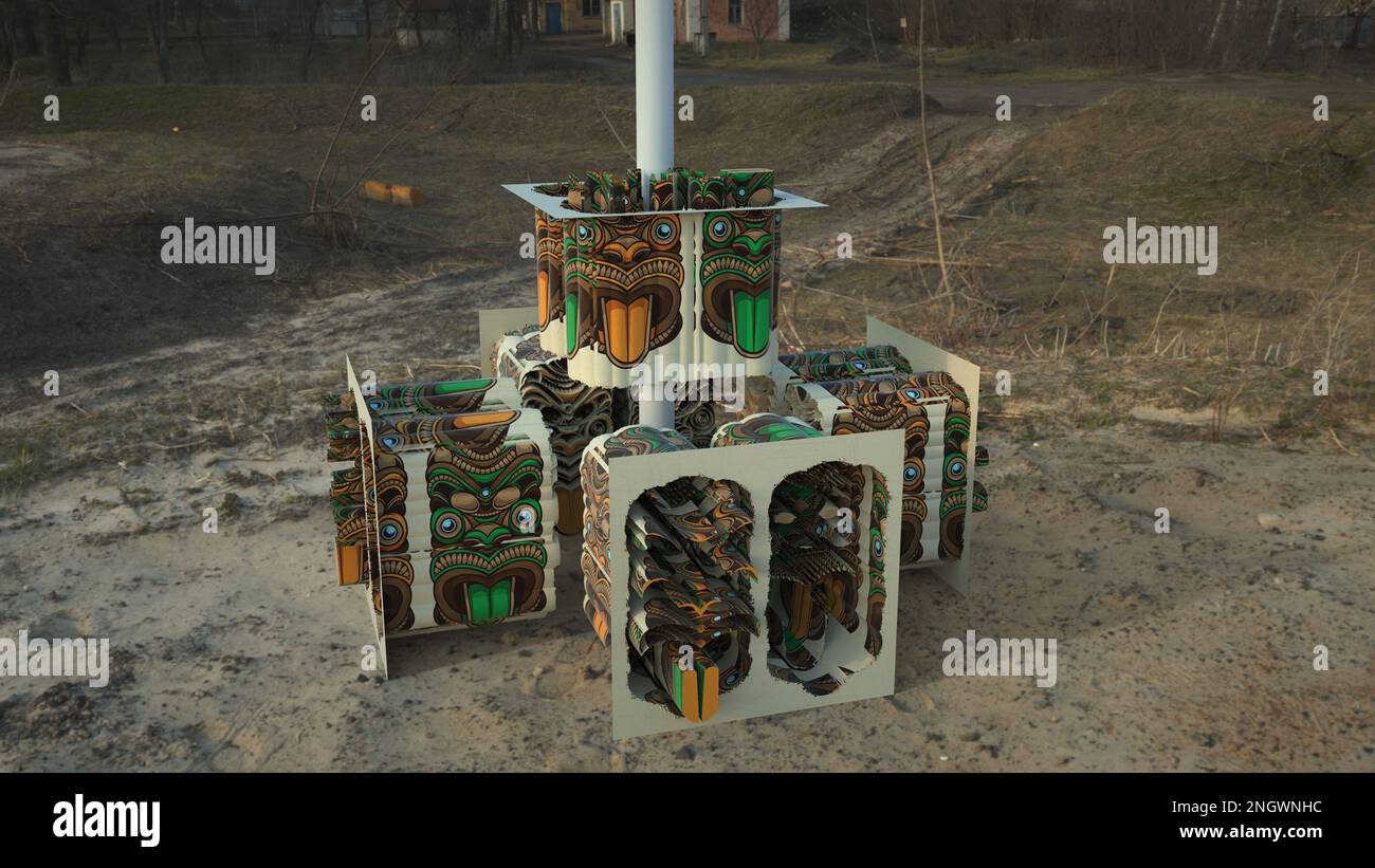 A display of Tiki Art transformed into real life physical object Stock ...