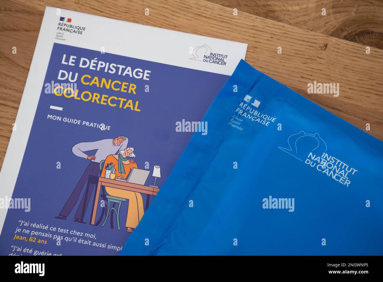 French colorectal screening kit sent to patient at home, editorial use ...