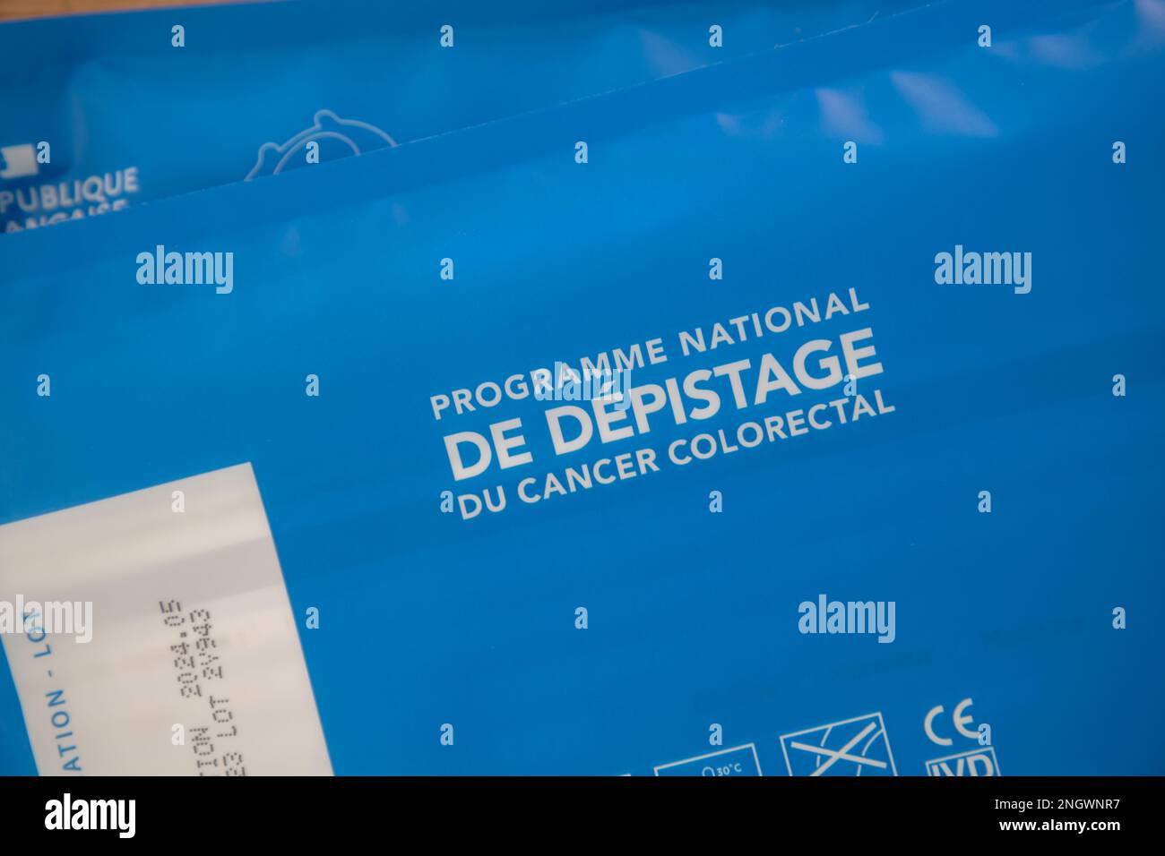 French colorectal screening kit sent to patient at home, editorial use ...