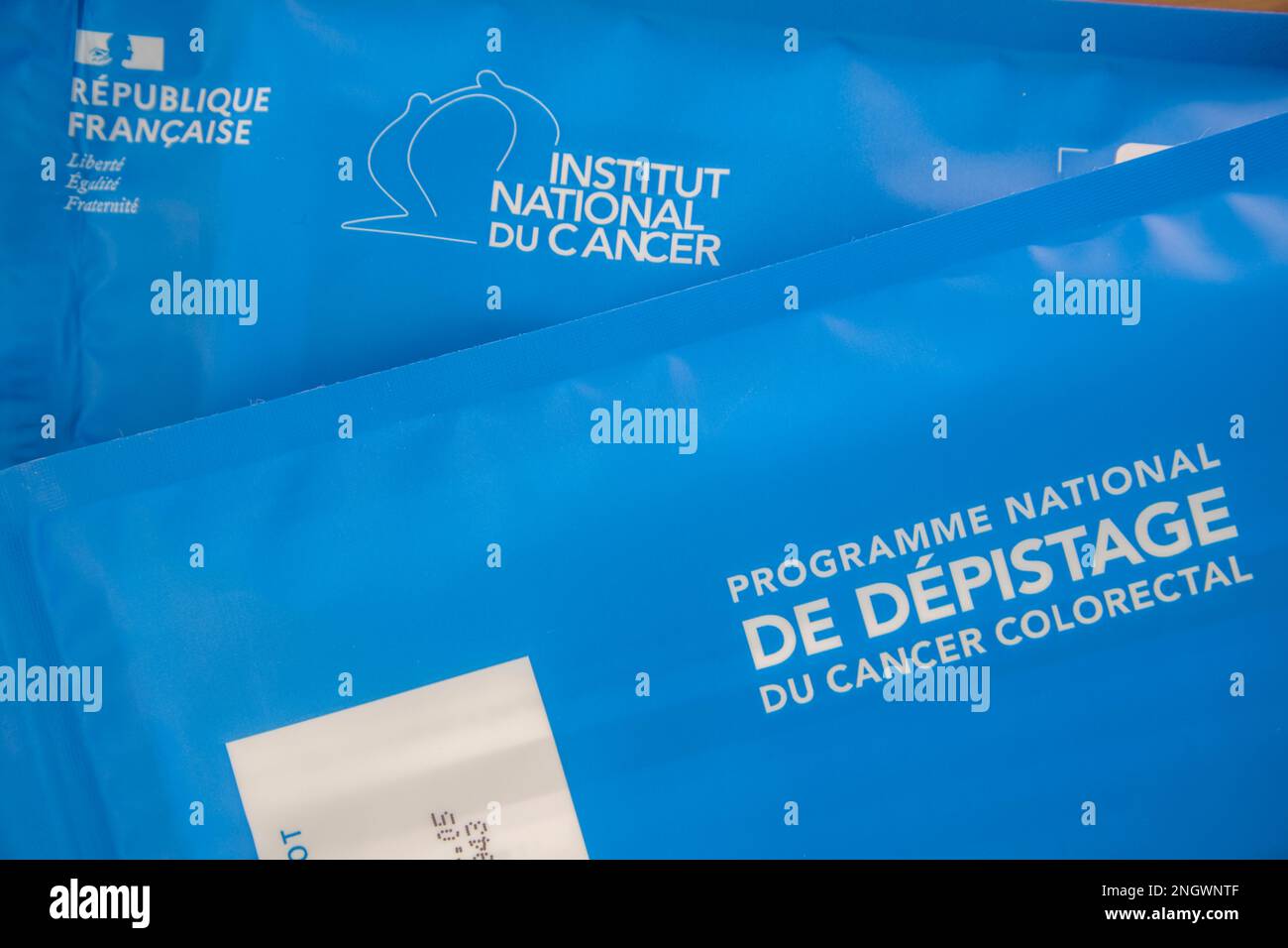 French colorectal screening kit sent to patient at home, editorial use ...