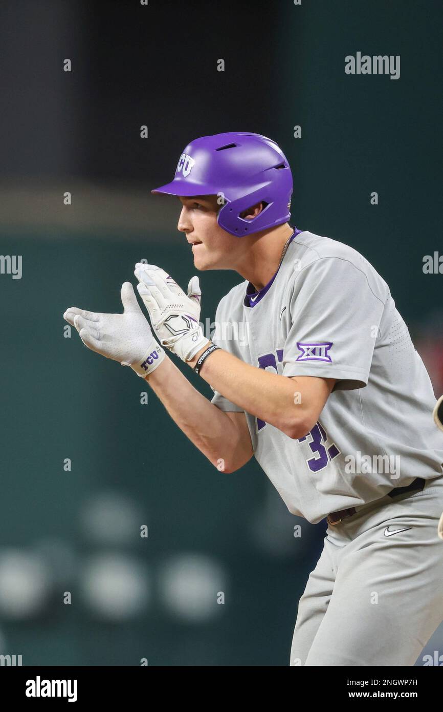 February 18, 2023: TCU infielder Cole Fontenelle #32 looks towards the ...