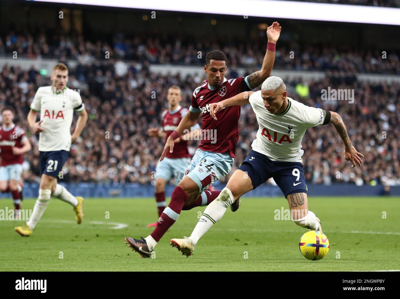 London, UK. 19th Feb, 2023. Richarlison of Tottenham held up by Thilo ...