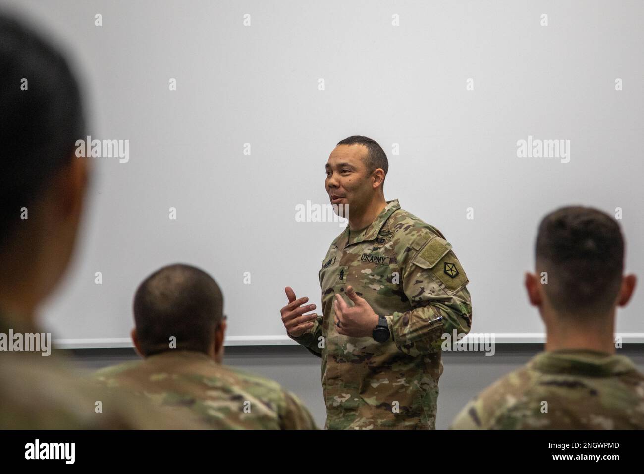 U.S. Army Command Sgt. Maj. Raymond S. Harris, command sergeant major of V Corps speaks with ...
