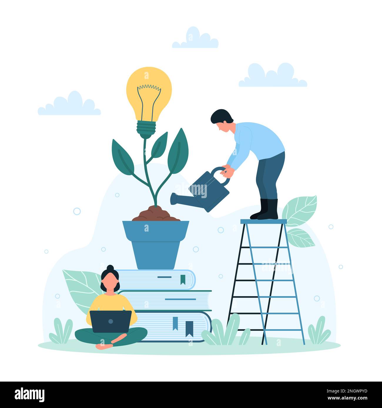 Creative idea research and development vector illustration. Cartoon ...