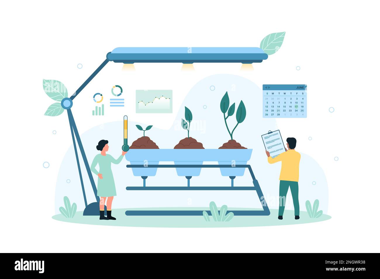Growing plants in science laboratory vector illustration. Cartoon tiny ...