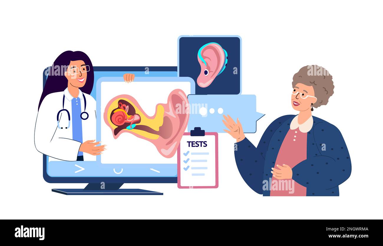 Online Audiologist ENT-Doctor Consultate Old Retired Woman Patient ...
