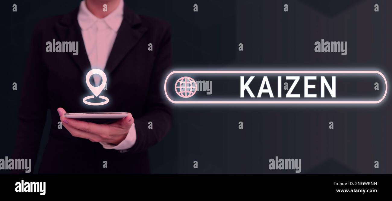 Text sign showing Kaizen. Internet Concept a Japanese business philosophy of improvement of ...