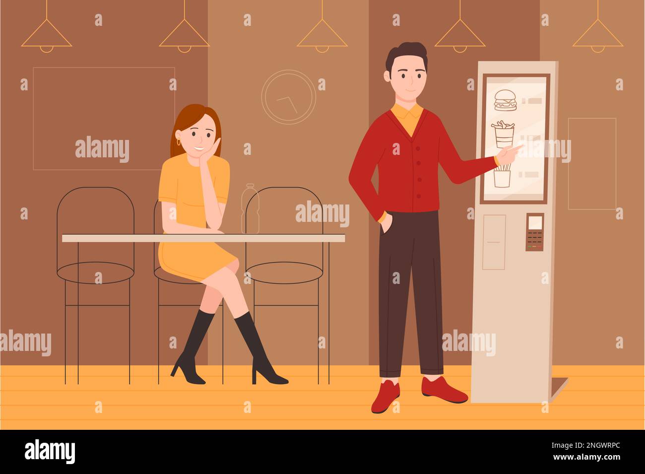 Self service in fast food restaurant or cafe vector illustration ...