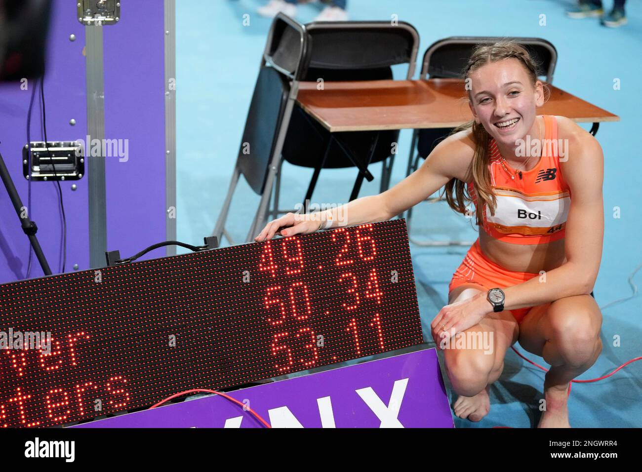 APELDOORN, NETHERLANDS - FEBRUARY 19: Femke Bol celebrating her World ...
