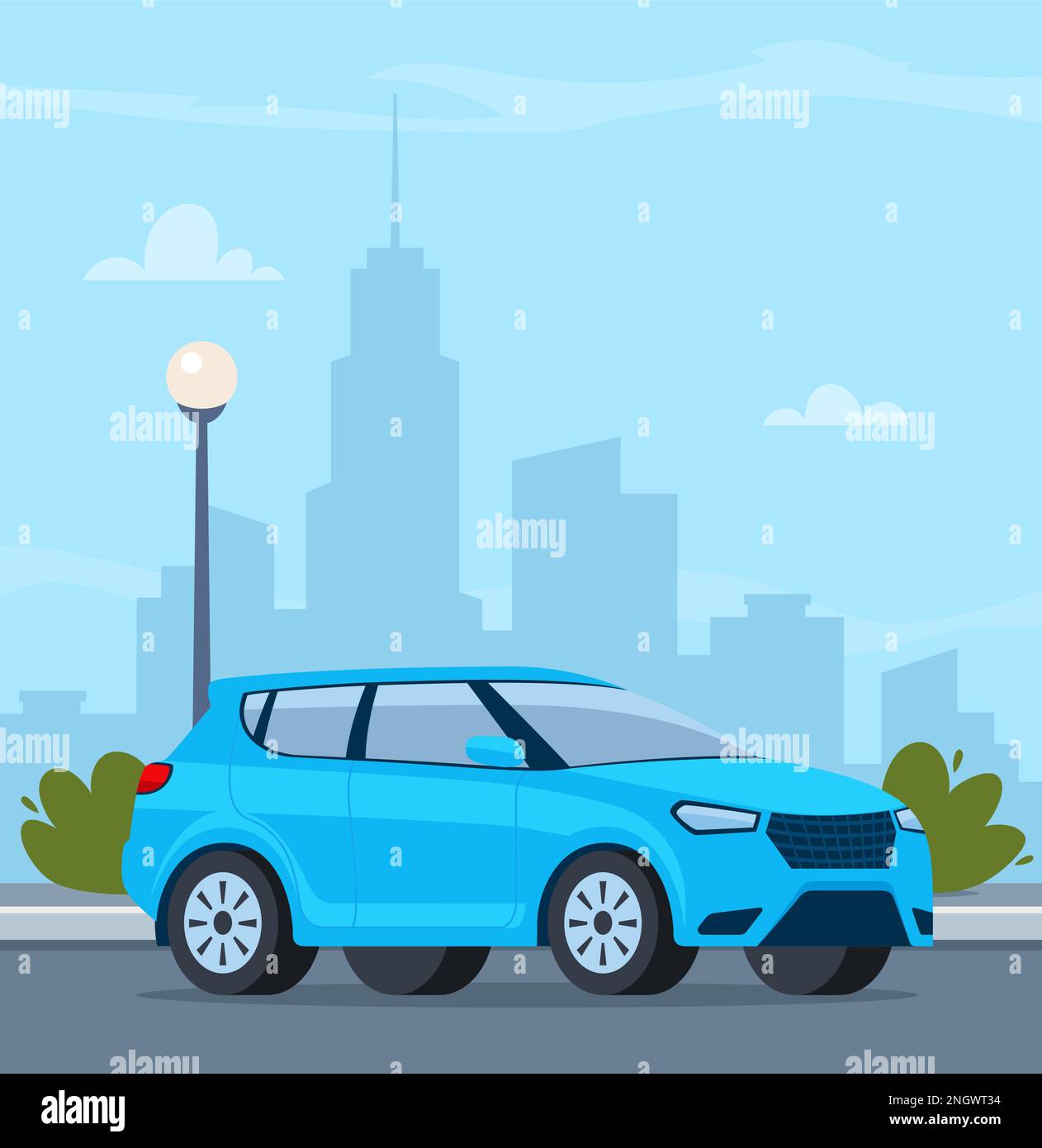 Red modern Suv car, side view. Modern urban landscape with high-rise ...