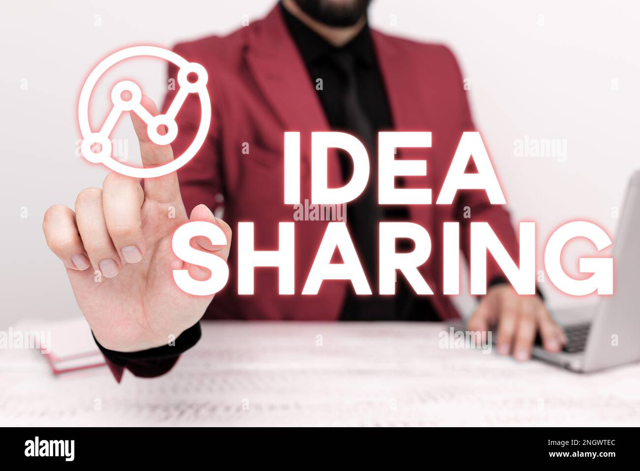 Hand writing sign Idea Sharing. Word Written on Startup launch ...