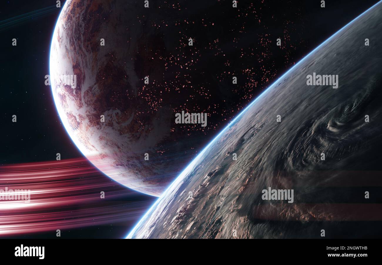 Orbital view of inhabited deep space planets Stock Photo - Alamy