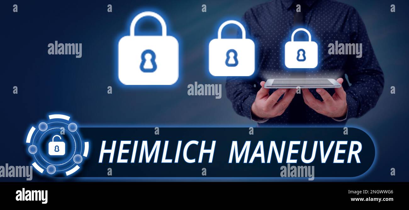 Text showing inspiration Heimlich Maneuver. Word for application of ...