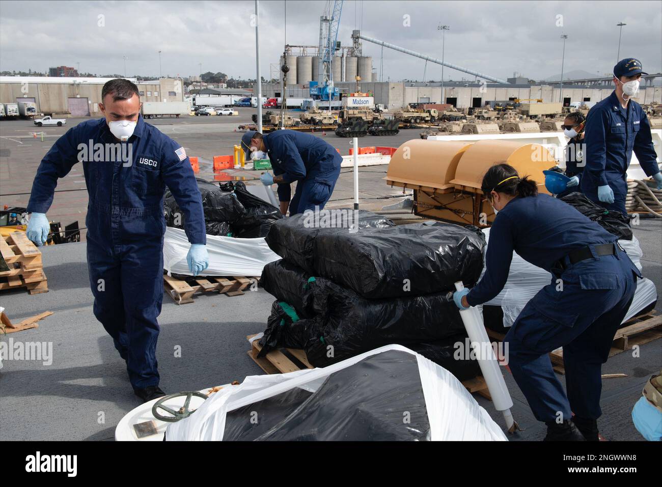 U.S. Coast Guard Cutter Bertholf’s (WMSL 750) crews offload contraband ...