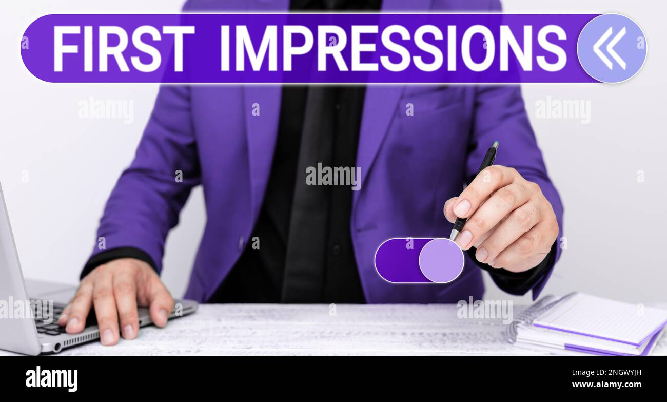 Hand writing sign First Impressions. Business idea What a person thinks ...