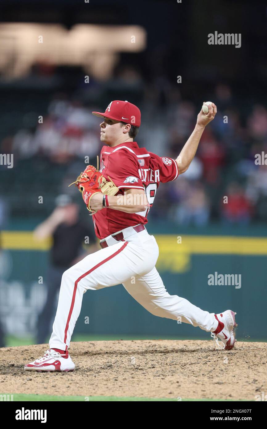 February 18, 2023: Razorback pitcher Austin Ledbetter #29 prepares to ...
