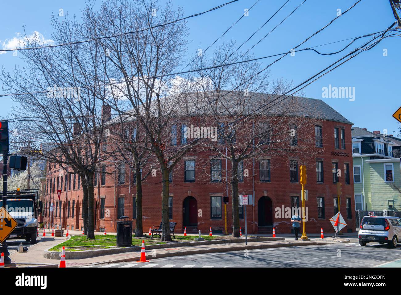 Historic commercial buildings at 41 Bow Street at Union Square in city ...