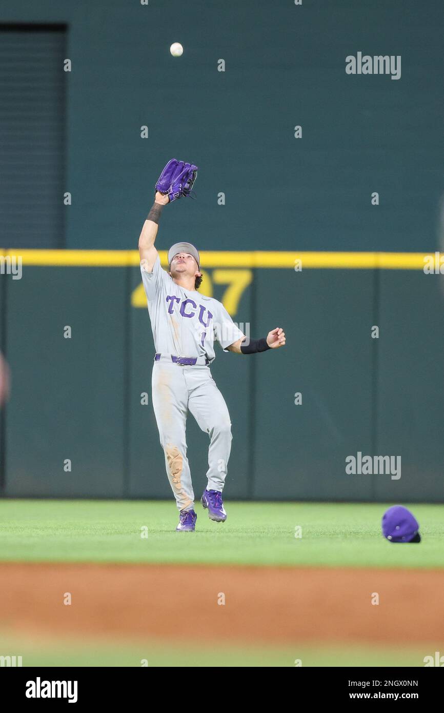 February 18, 2023: Elijah Nunez #1 TCU outfielder settles under a fly ...