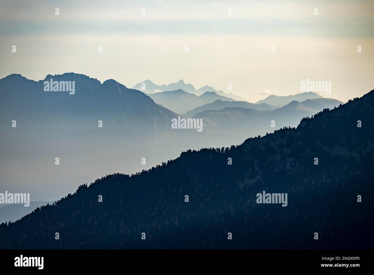 South Tyrolean mountains in the morning light, Merano, Martell Valley ...