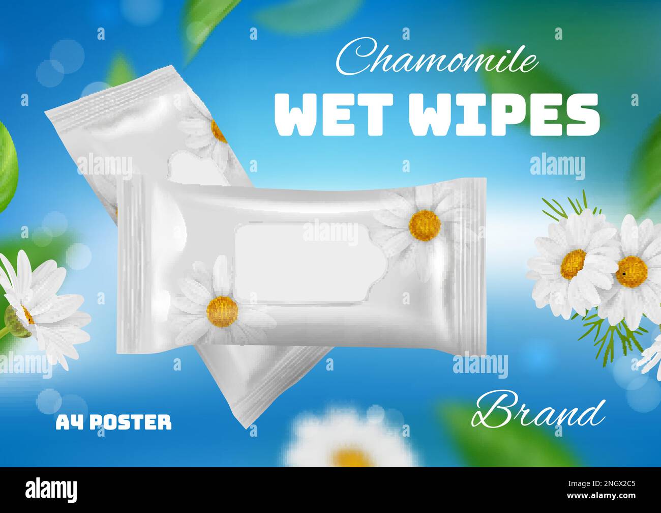 Wet wipes poster. Ads placard of cleaning fresh tissues decent vector ...