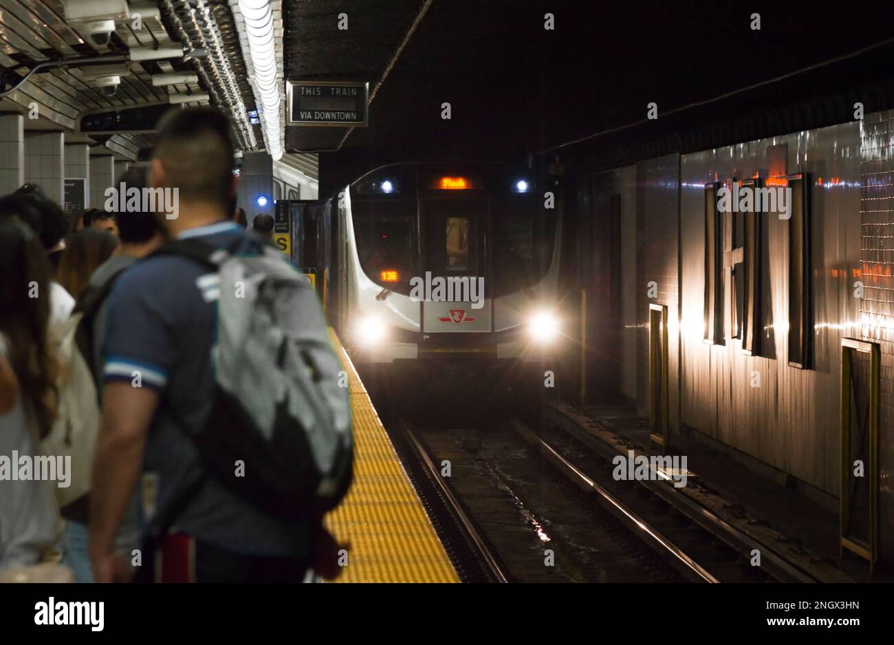Toronto, Canada - 09 01 2018: TTC subway train coming to a station full ...