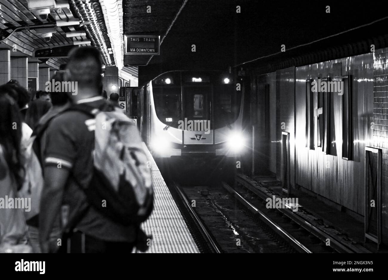 Toronto, Canada - 09 01 2018: TTC subway train coming to a station full ...