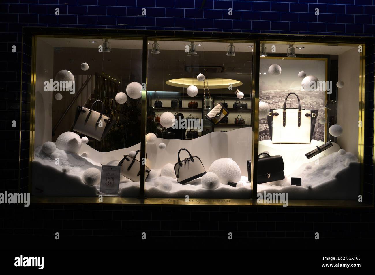 Window merchandising display of the high quality fashion bags "Aspinal ...