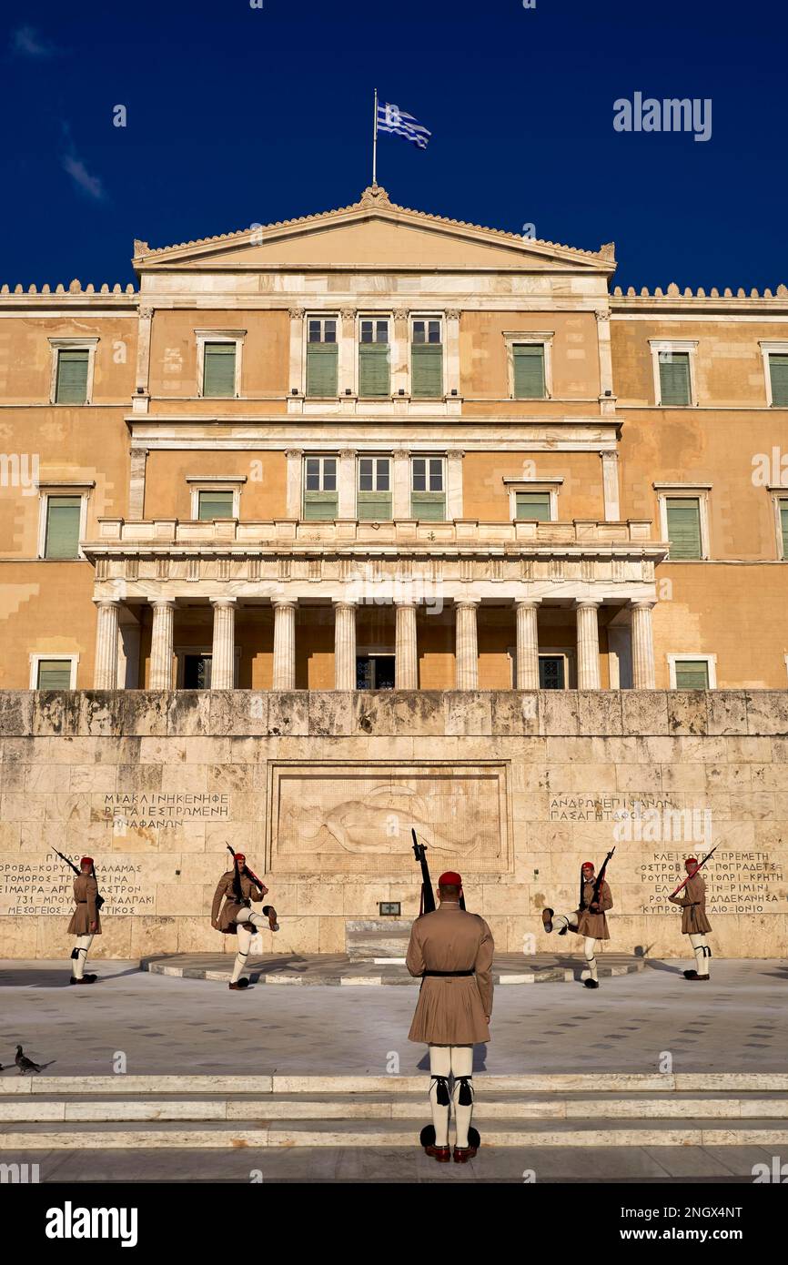 Athens Greece. Changing of the guard in Syntagma square in front of the ...