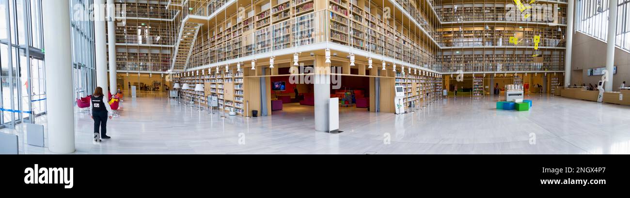 Athens Greece. Panoramic view of the National Library inside the ...